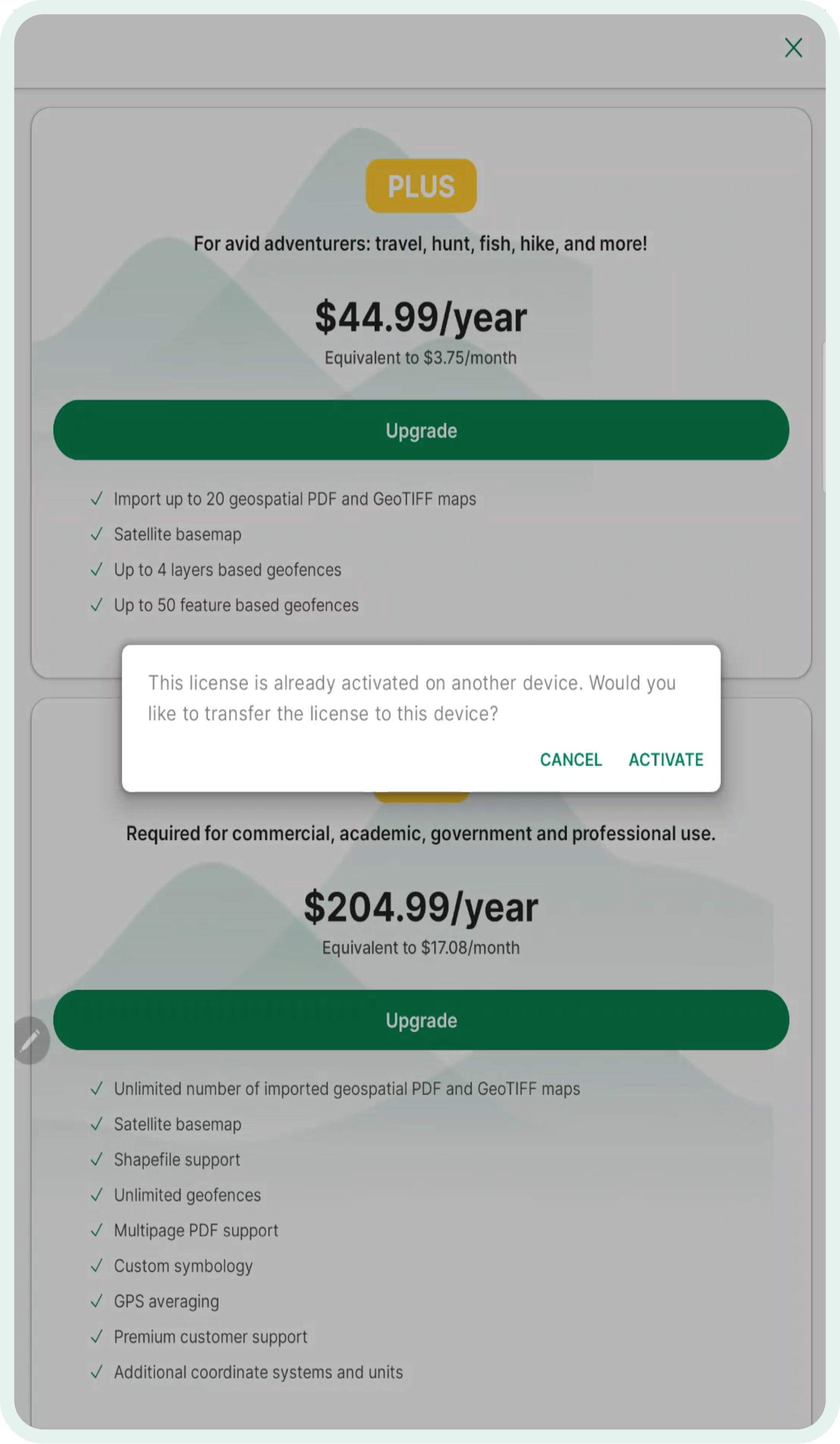 Moving subscriptions between devices – Avenza Maps