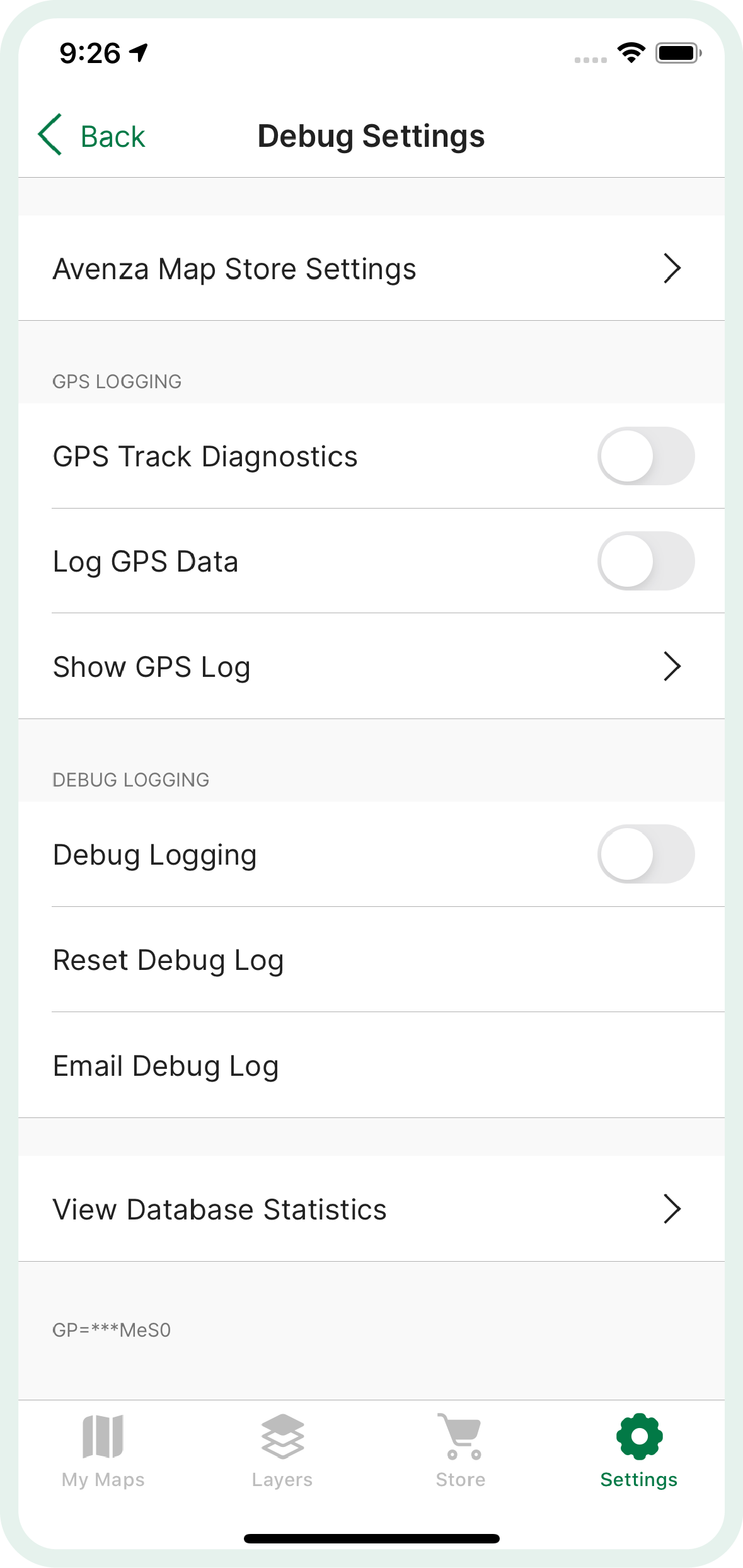 Debug Settings – Avenza Maps