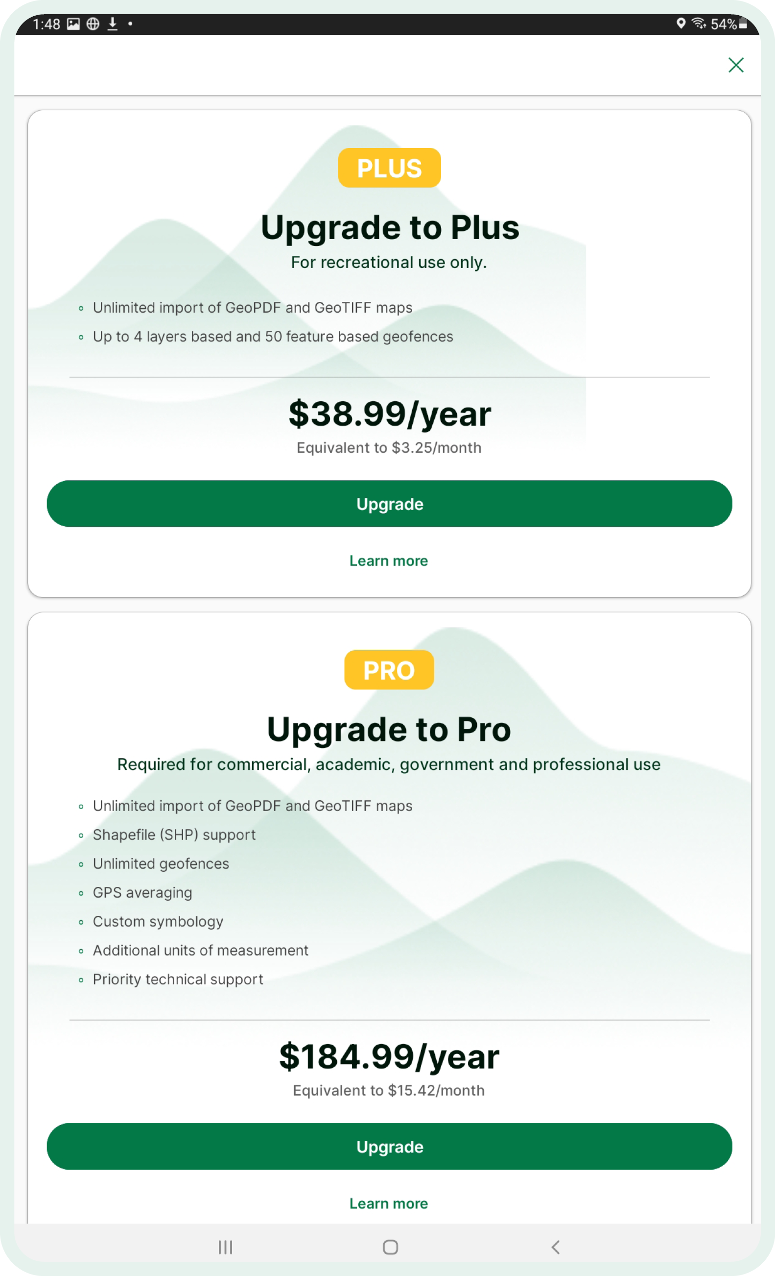 What subscriptions are available in-app? – Avenza Maps
